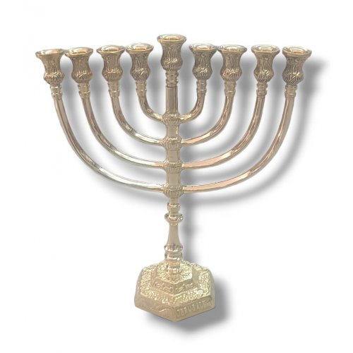 Brass Color Chanukah Menorah - 12 inches height | canaan-online.com